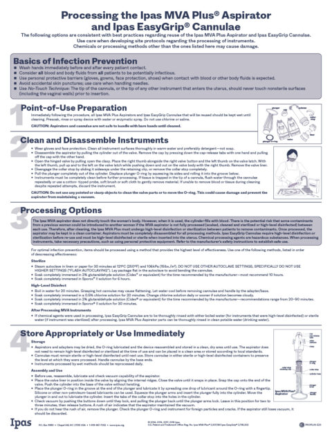 Processing the Ipas MVA Plus® Aspirator and Ipas EasyGrip® Cannulae - Ipas